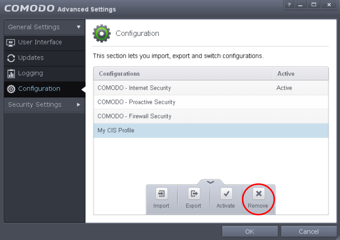 Managing Personal Configurations | Comodo Internet Security | Internet Security v6.2